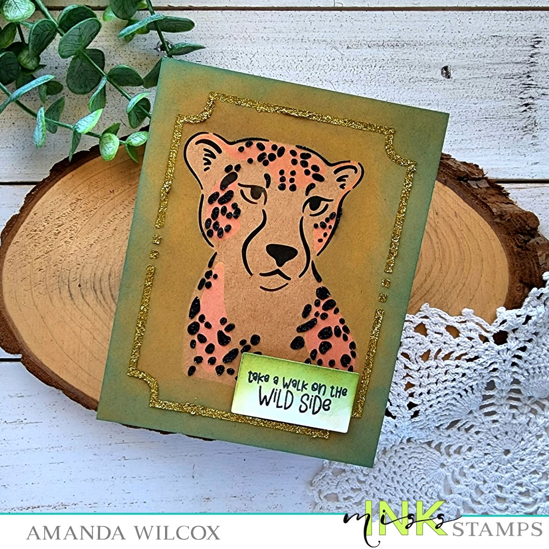 Miss Ink Stamps – Stenciled and Glitzed Cheetah