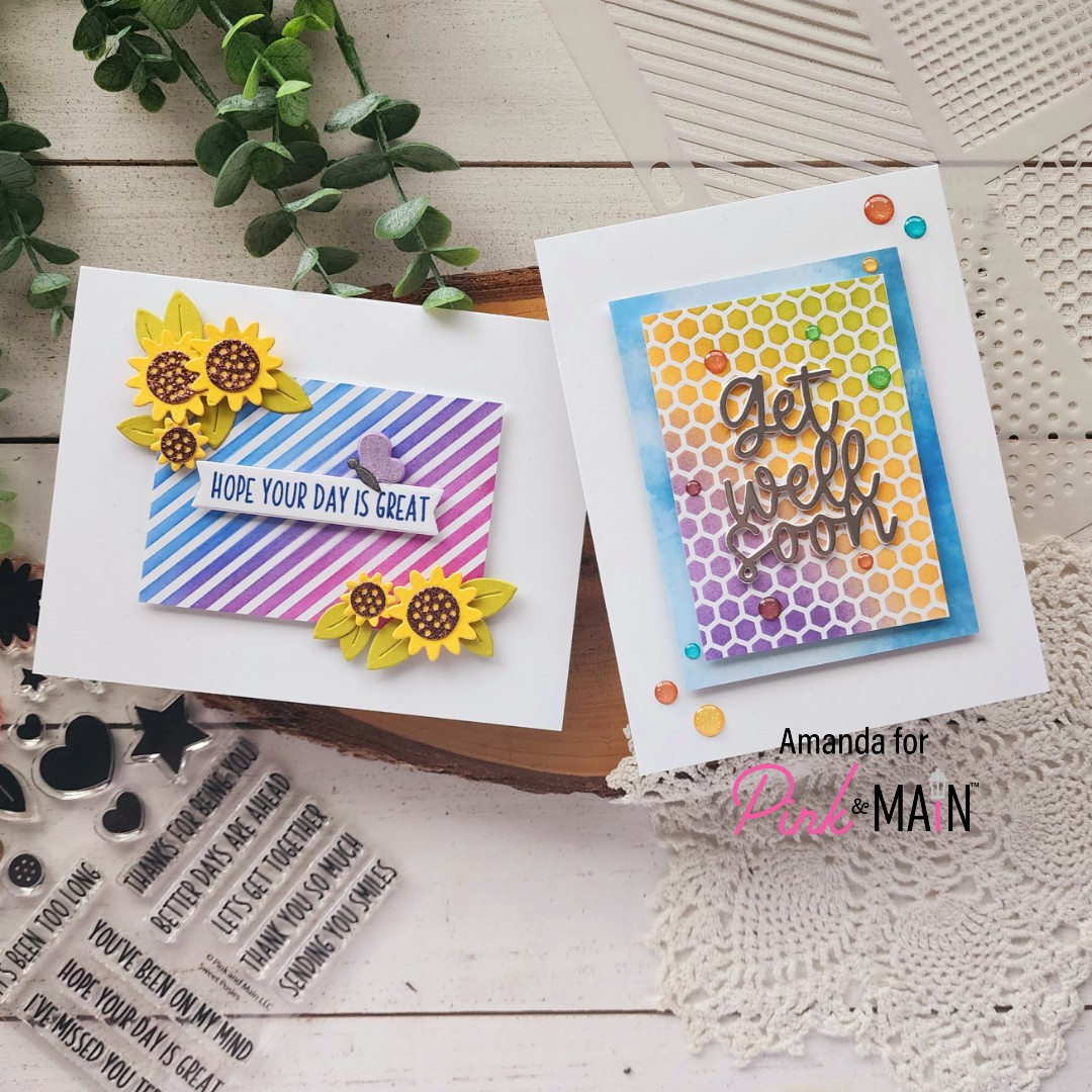 Pink & Main – Stenciled Panel Focal Point Cards